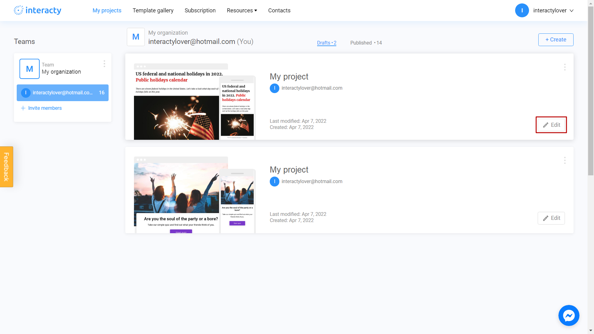 My projects - Interacty Help Center